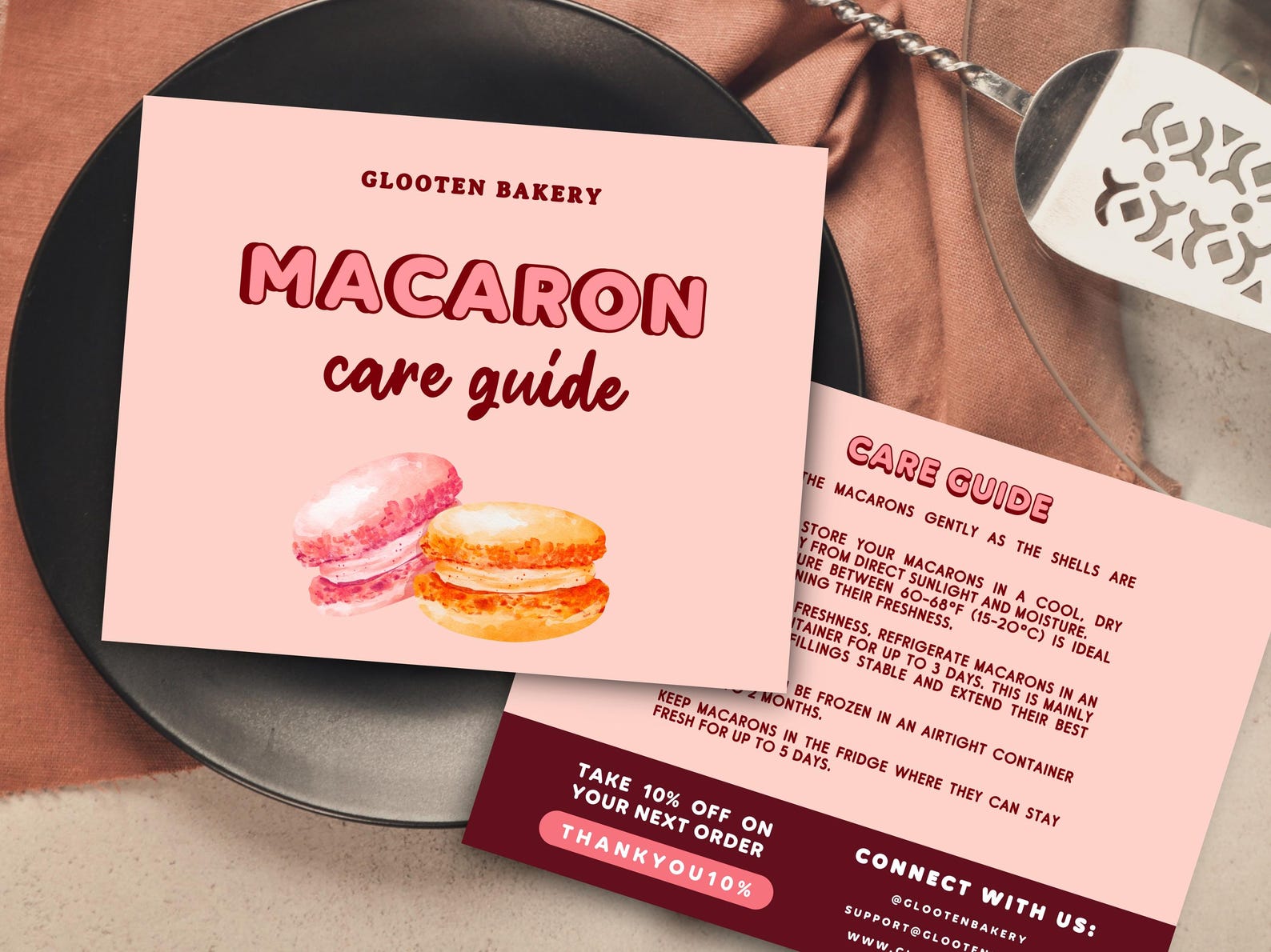 French Macaron Care Card Template | Small Business Owner Gift | 5.5 X 4 ...