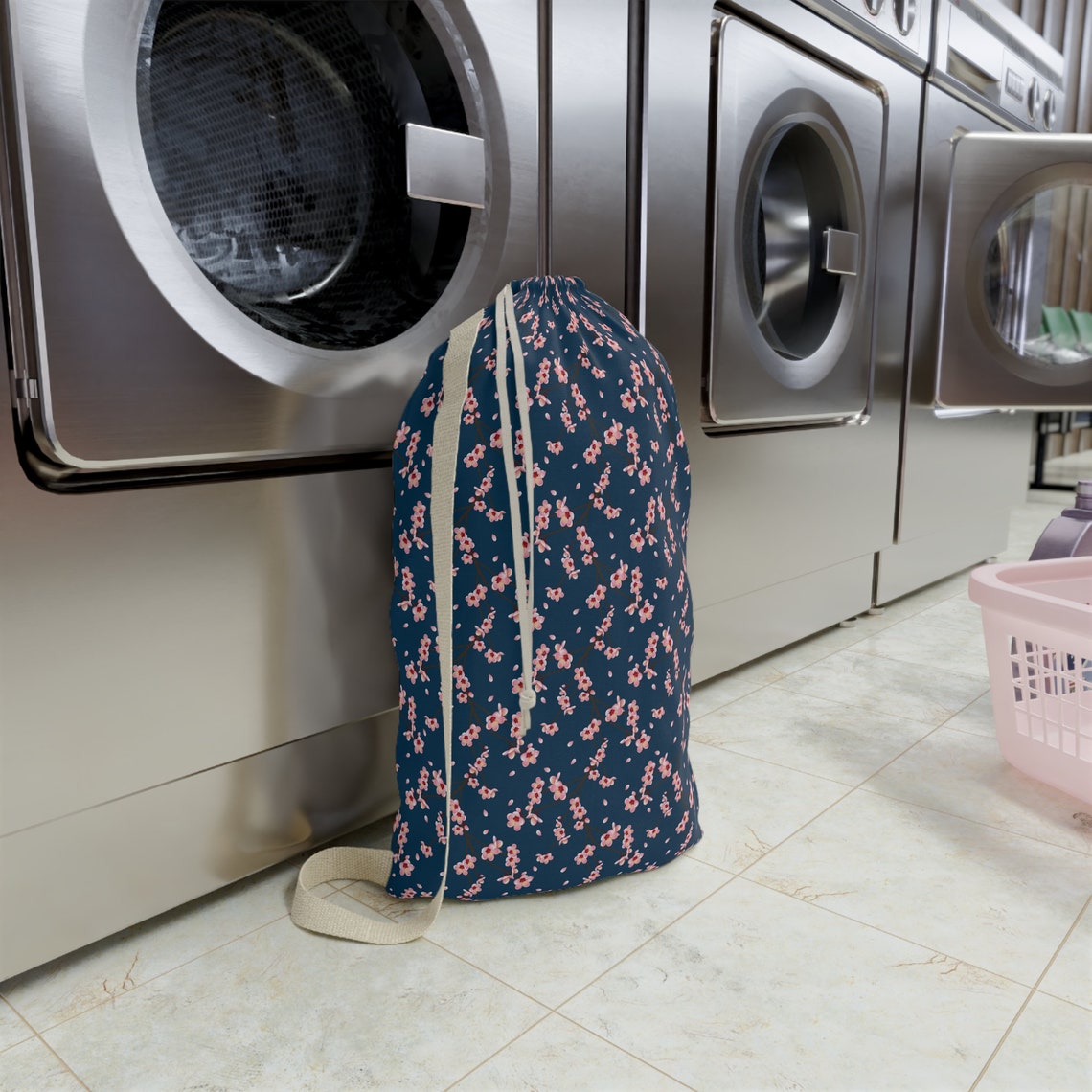 Cherry Blossom Print Laundry Bag - College Laundry Bag - Laundry Hamper ...