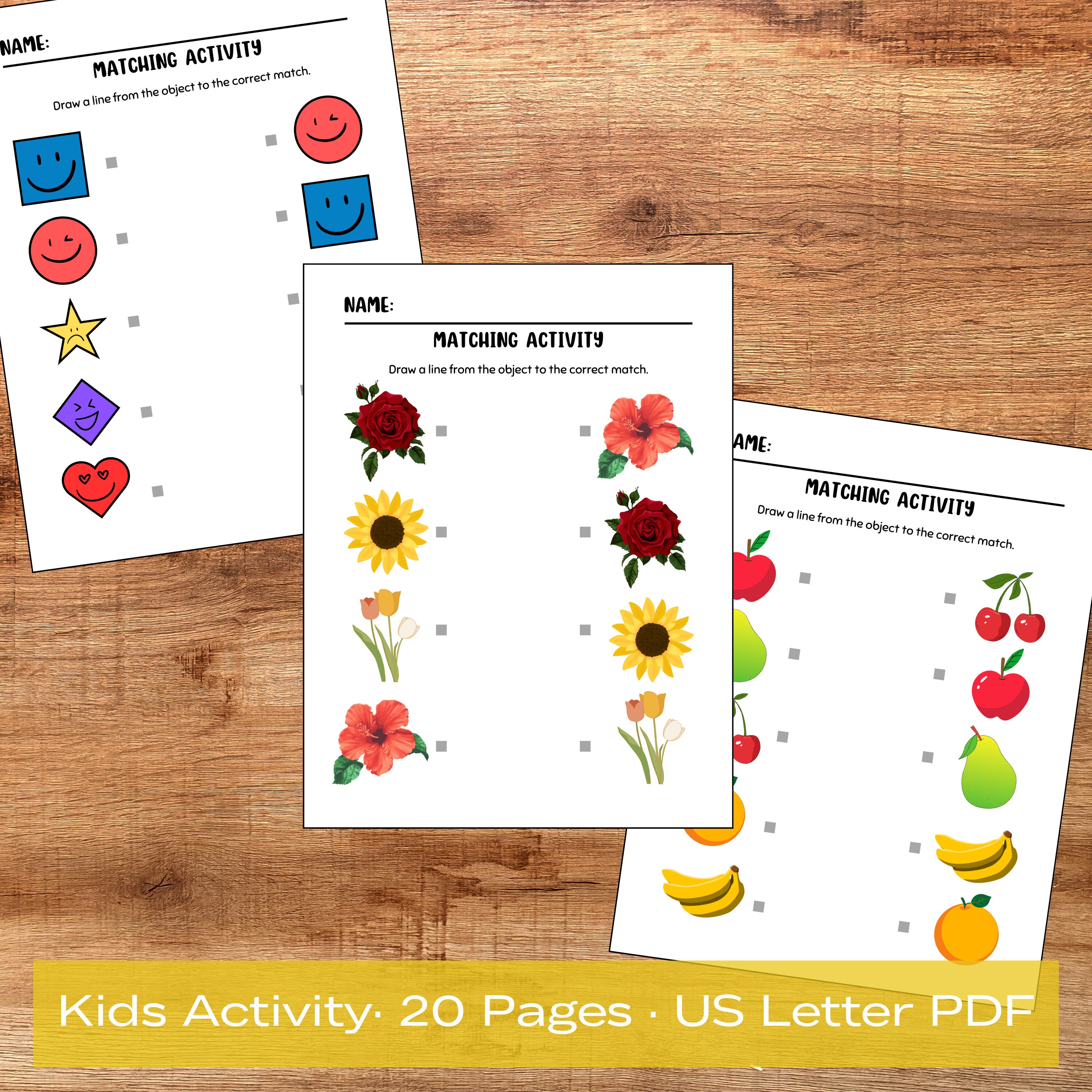 Printable Matching Activity Worksheet for Preschool Kindergarten Match ...