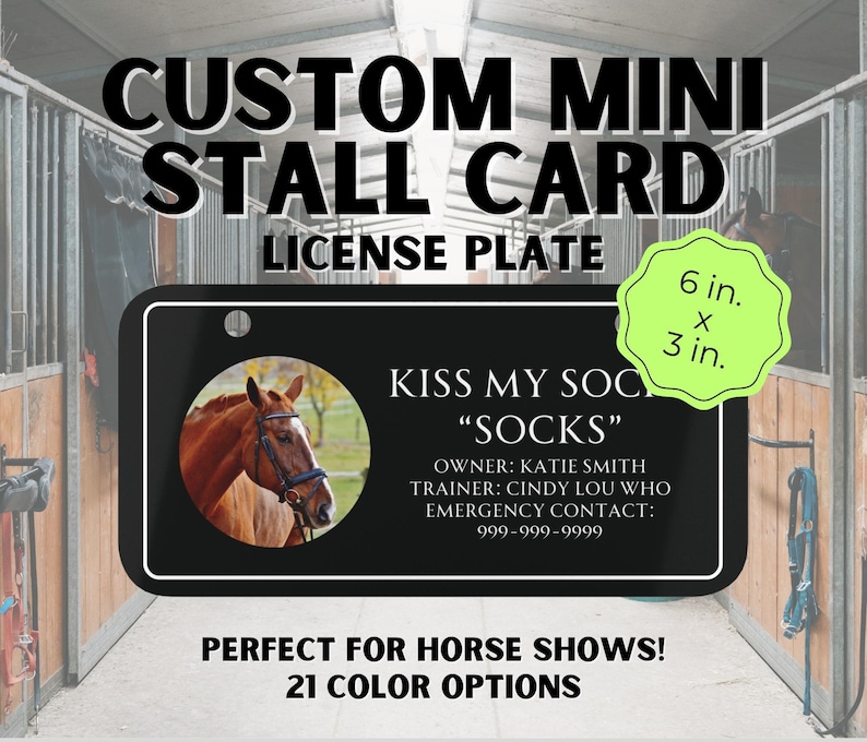 Custom Small Horse Stall Plate Horse Name Card Emergency Contact for ...