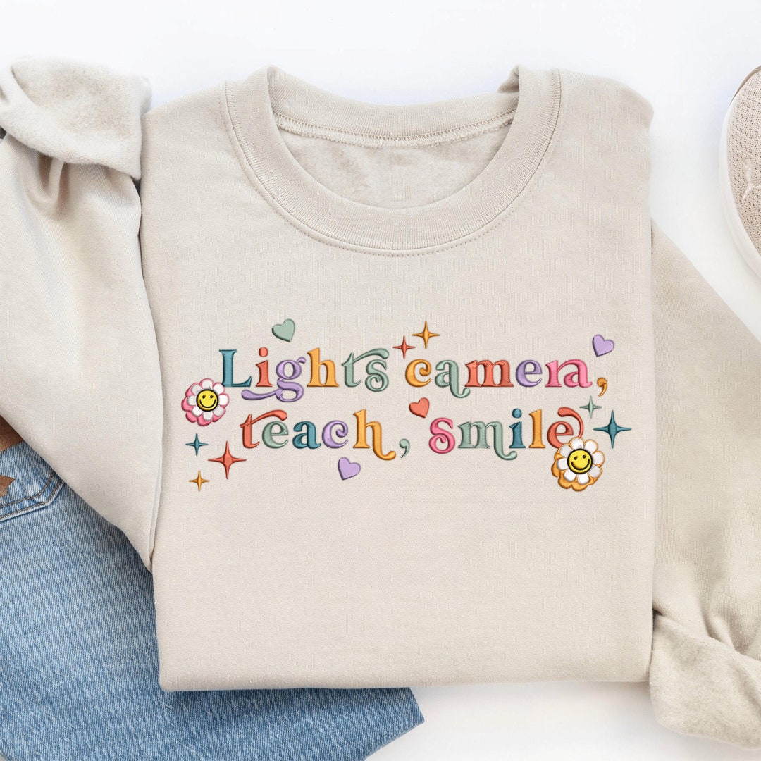 Lights Camera Teach Smile Teacher Embroidered Shirt, Ttpd Teacher Shirt ...