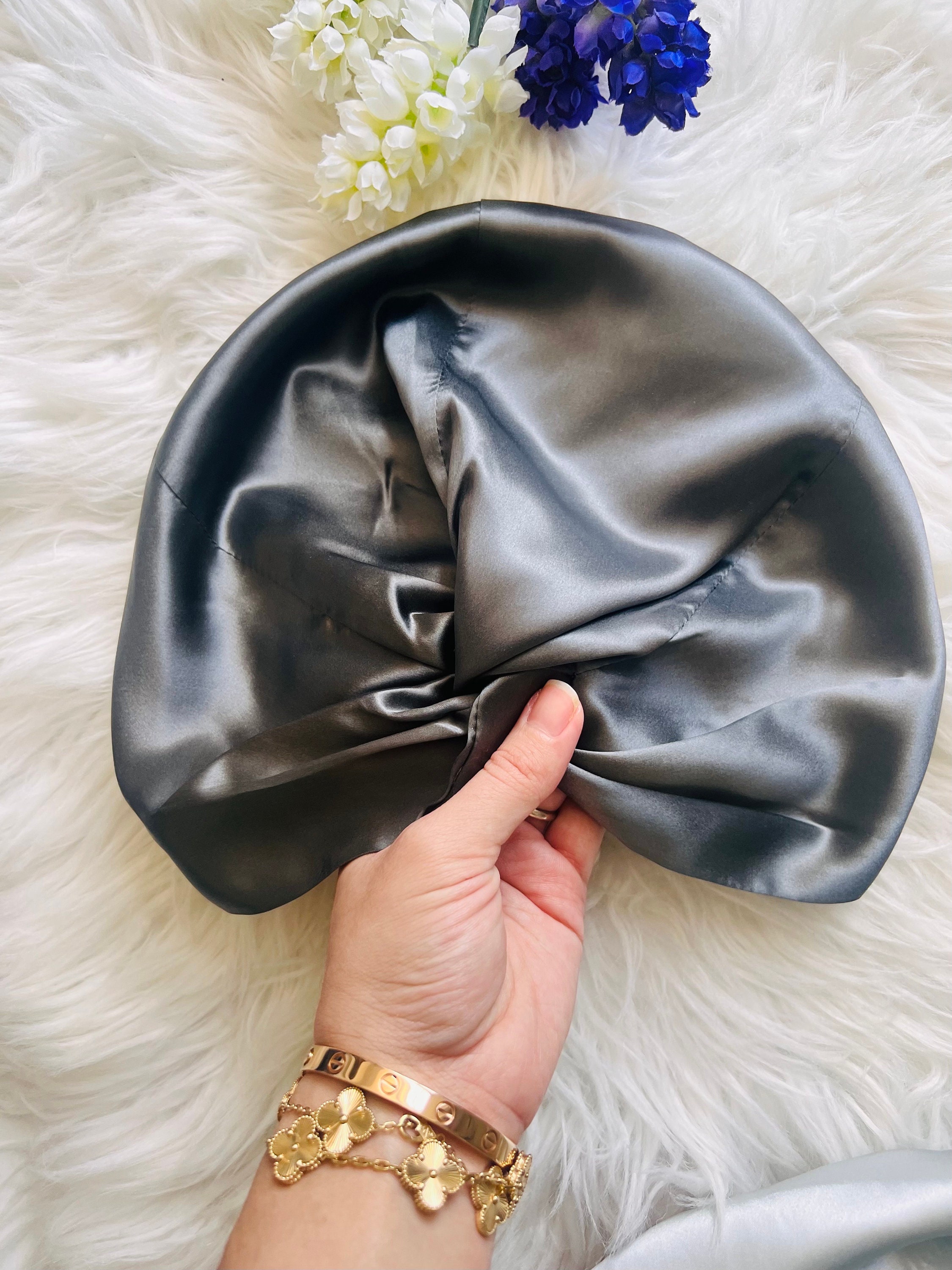 100% Premium Mulberry Silk Caps, 22mm Silk Bonnet, Twisted Hair Cap ...