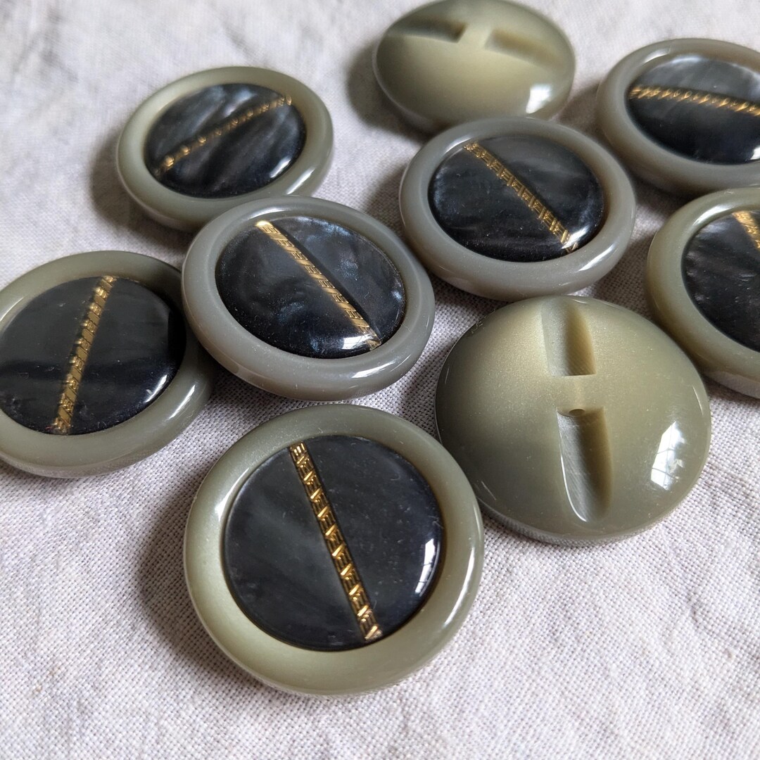 Vintage Gray Green Lucite Buttons: Gold Tone Bar Charms, Set of 9 - Etsy