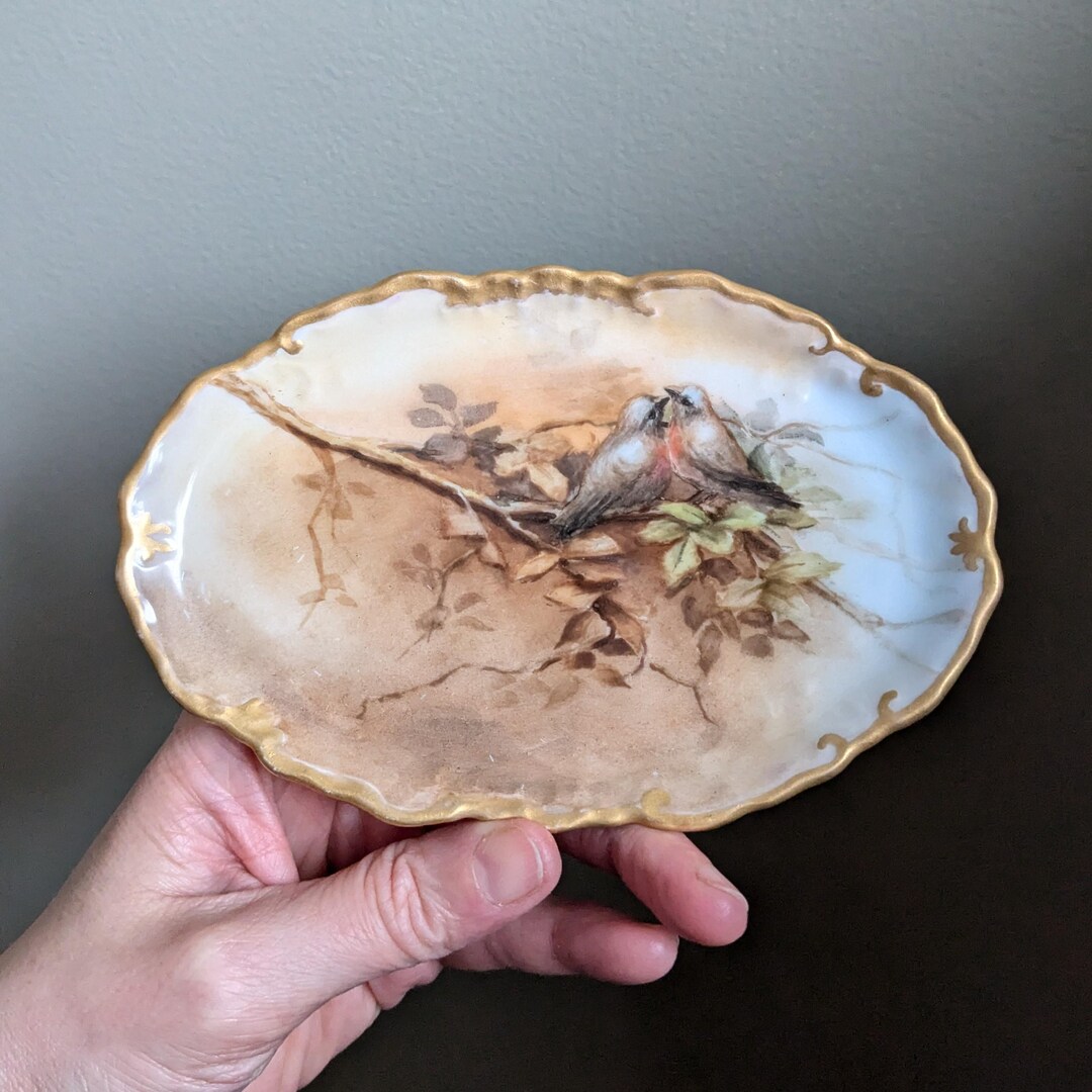 Antique 1900s Limoges France Small Hand Painted Bird Robins Decorative ...