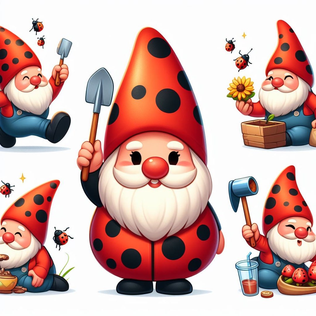 Ladybug Gnome Clipart Bundle, Gnome Clipart, Spring Gnome Png Graphics ...