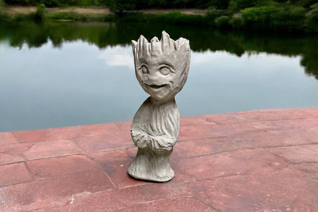 Concrete Groot Statue Standing Flowers Pot Figure Detailed Groot Stone ...
