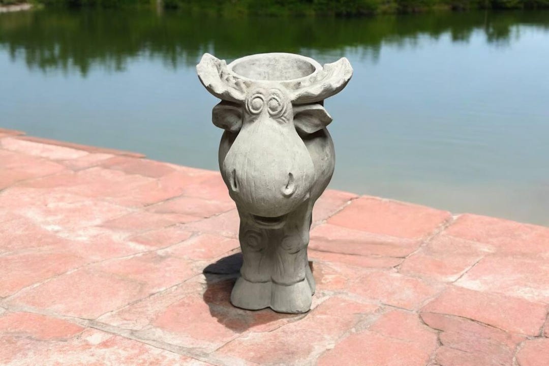 Stone Planter Moose Statue Patio Flowers Pot Sculpture Head Moose ...