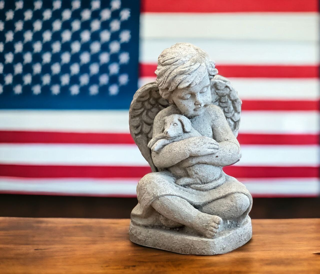 Sitting Angel With Dog Statue Concrete Boy With Puppy Sculpture ...