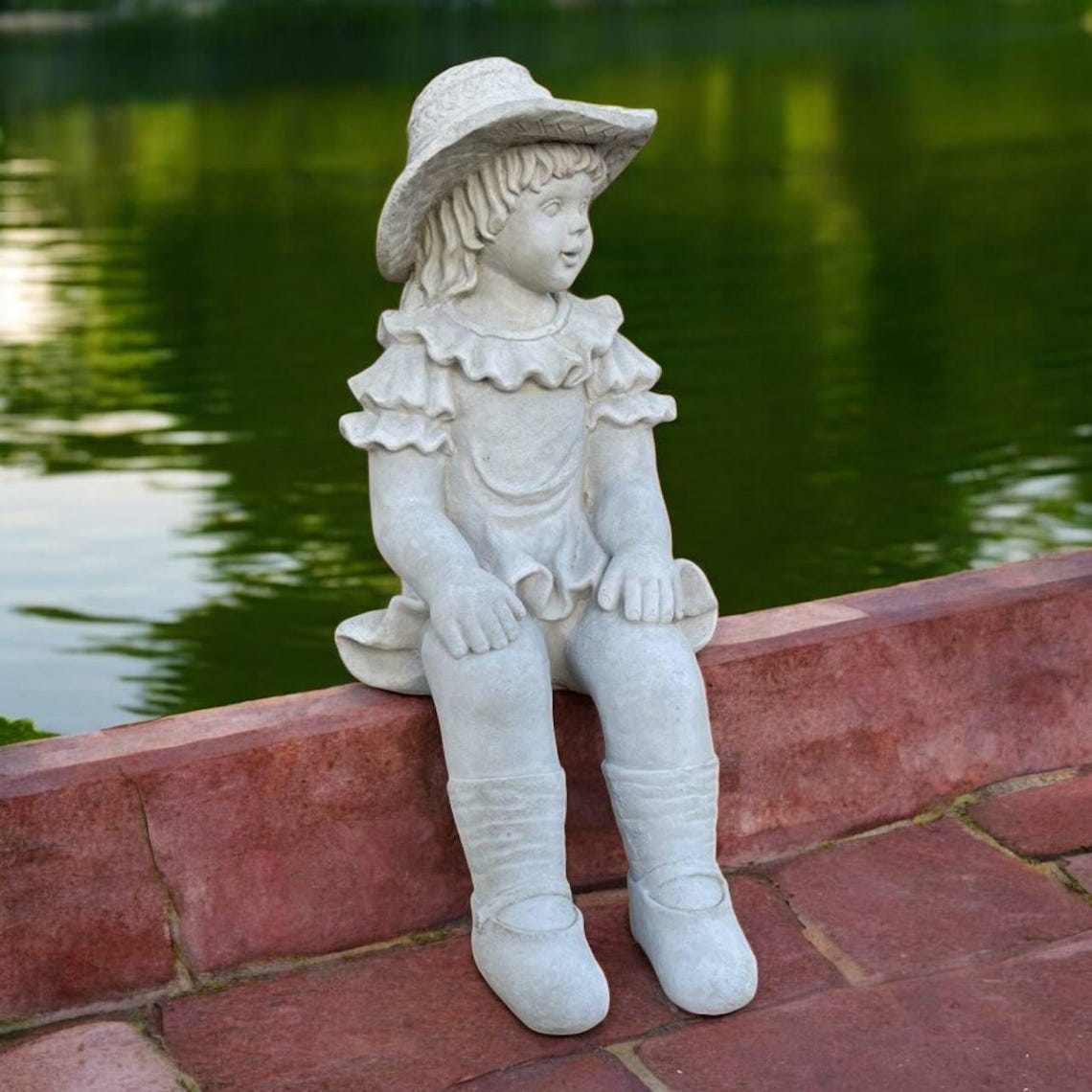 Sitting Girl Garden Figure Concrete Kid Statue Detailed Child Memorial ...