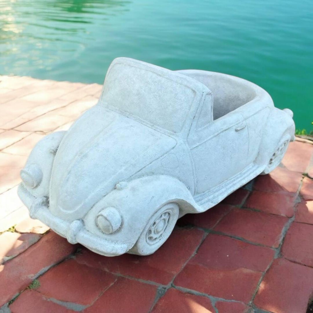 Concrete Car Sculpture Detailed Flowers Planter Flowers Pot Patio Car ...
