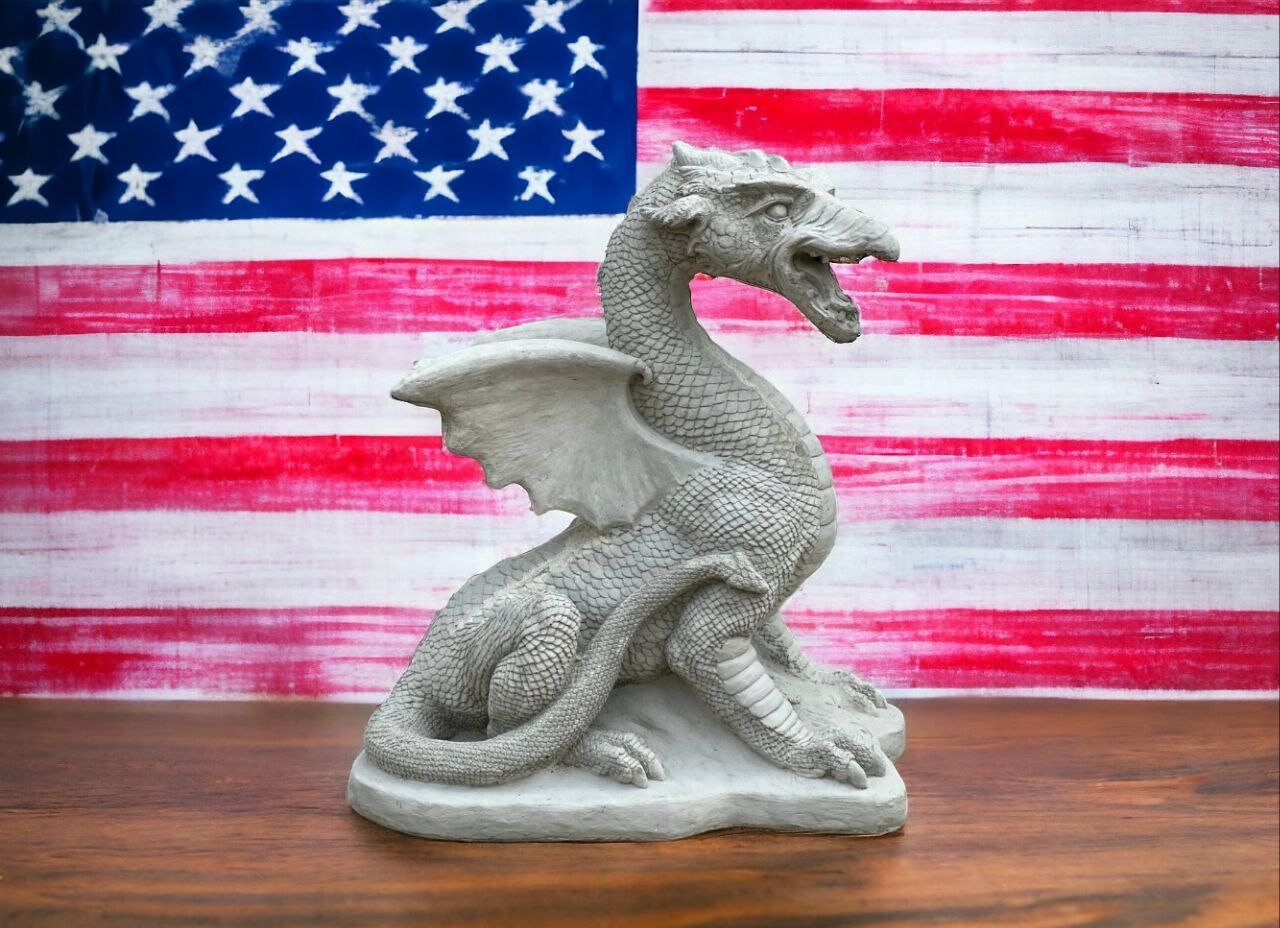 Large Detailed Dragon Statue Concrete Asian Dragon Figure Fairy Garden ...