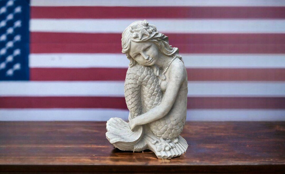 Mermaid Sitting on Shell Statue Concrete Mermaid Figure Detailed Fairy ...