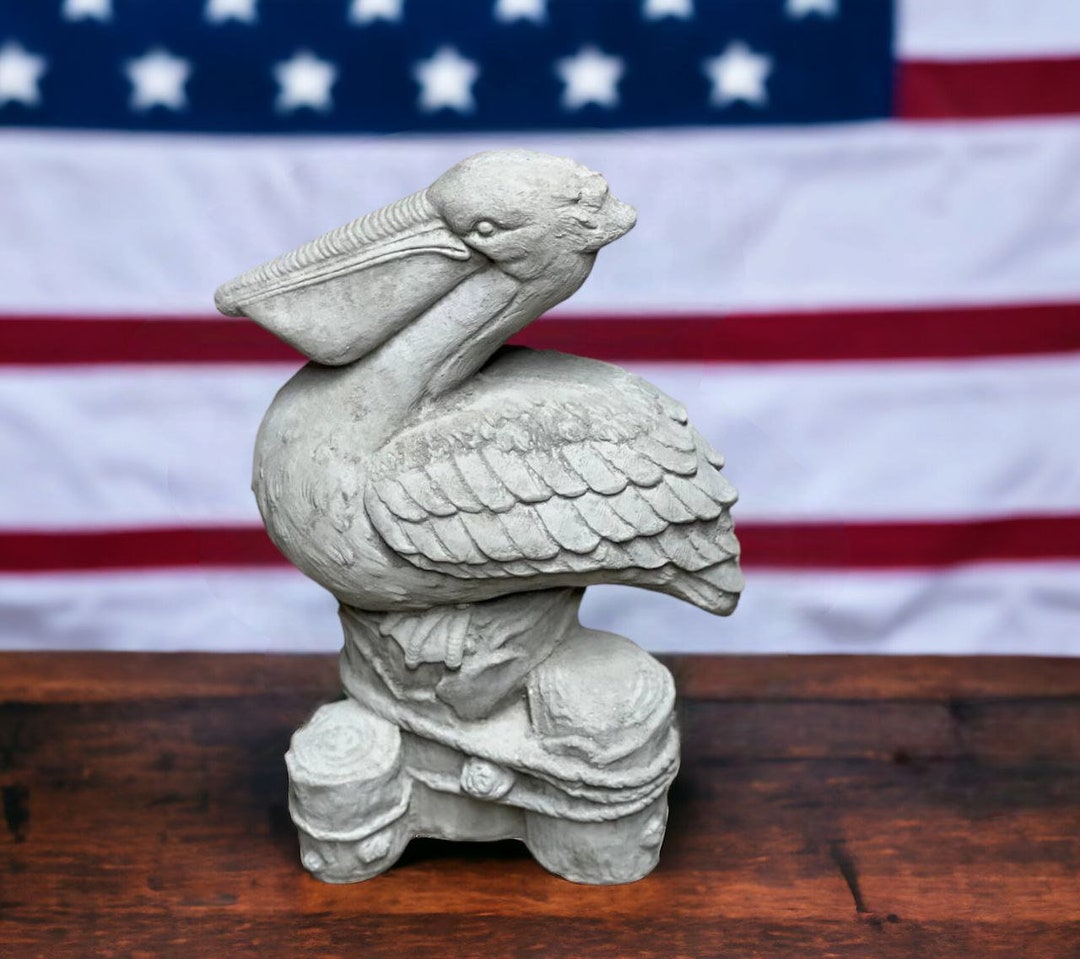 Pelican Sitting on Stump Figure Concrete Pelican Bird Statue Lake Bird ...