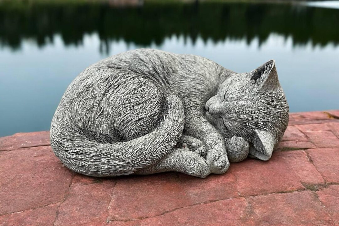 Large Cat Laying on Side Statue Detailed Kitten Figure Cozy Home ...