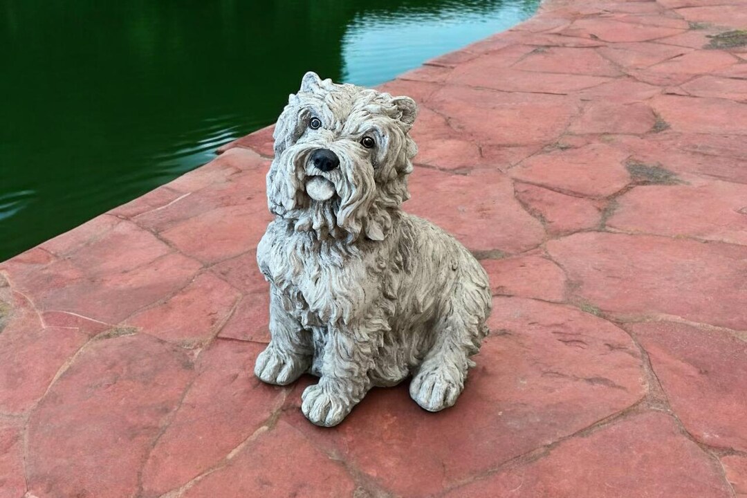 Sitting Maltese Figure Concrete Dog Grave Stone Maltese Statue Garden ...