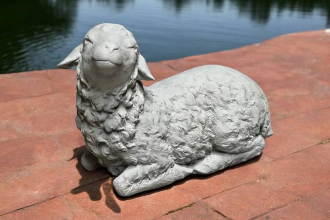 Laying Lamb Statue Looking up Sheep Statuary Detailed Sheep Figure ...
