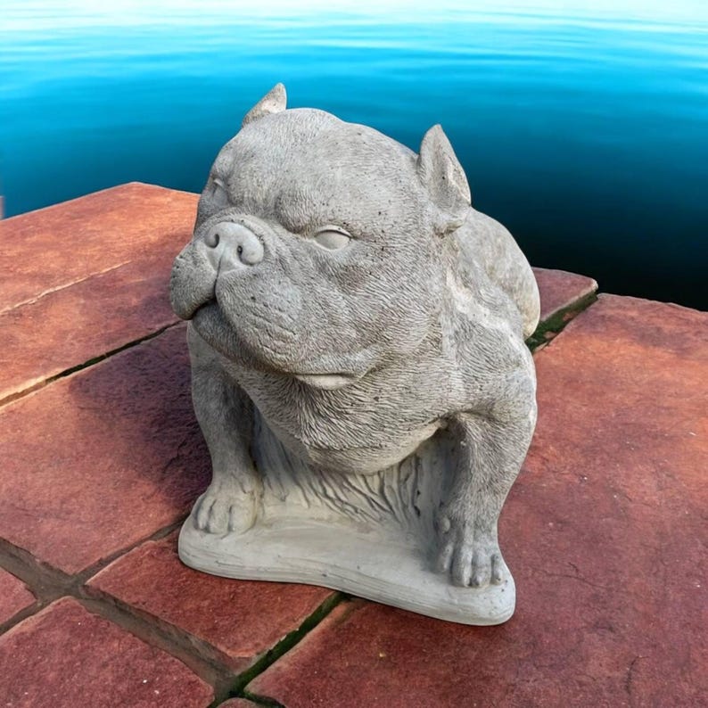 American Bully Concrete Statue Cement Dog Figurine Outdoor Garden ...