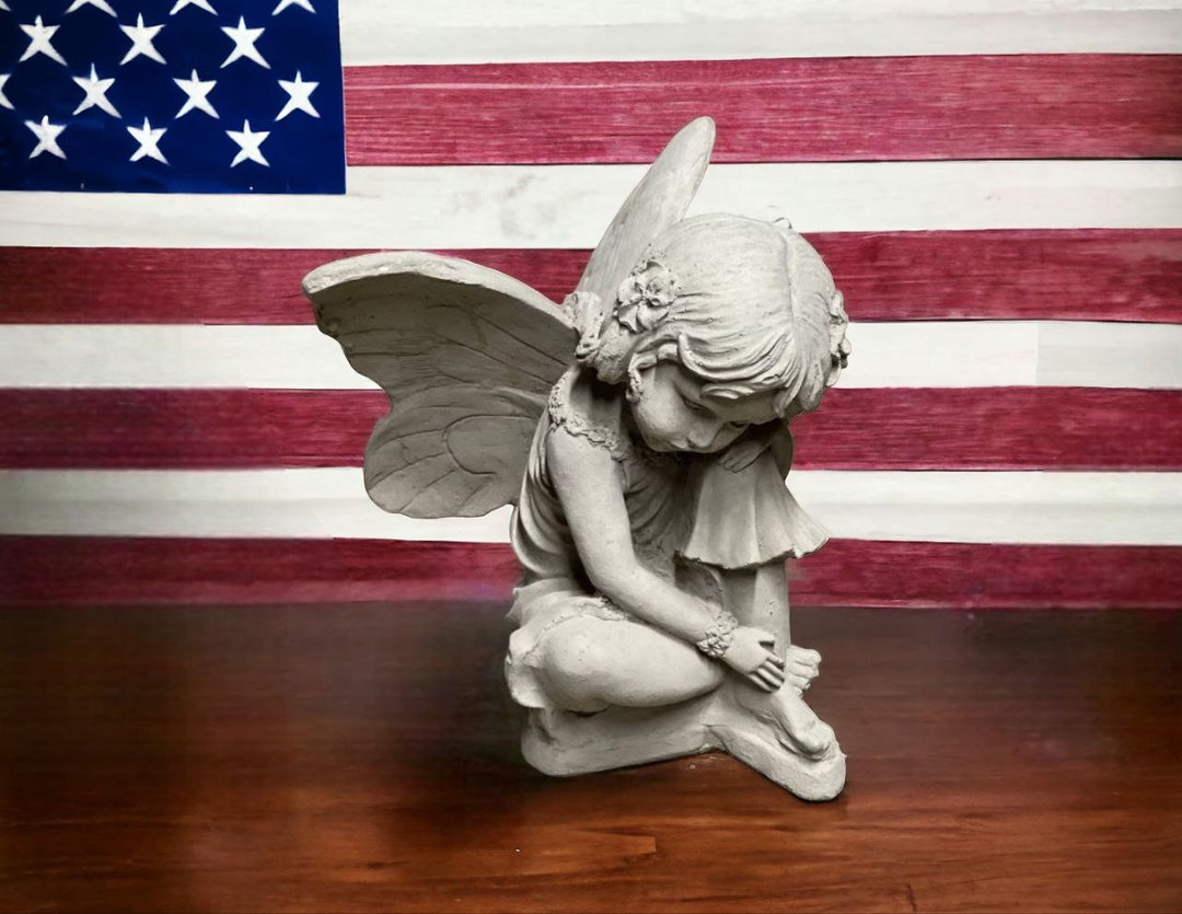 Sitting Pixie Statue Fairy Pixie Girl Figurine Outdoor Garden Sculpture ...