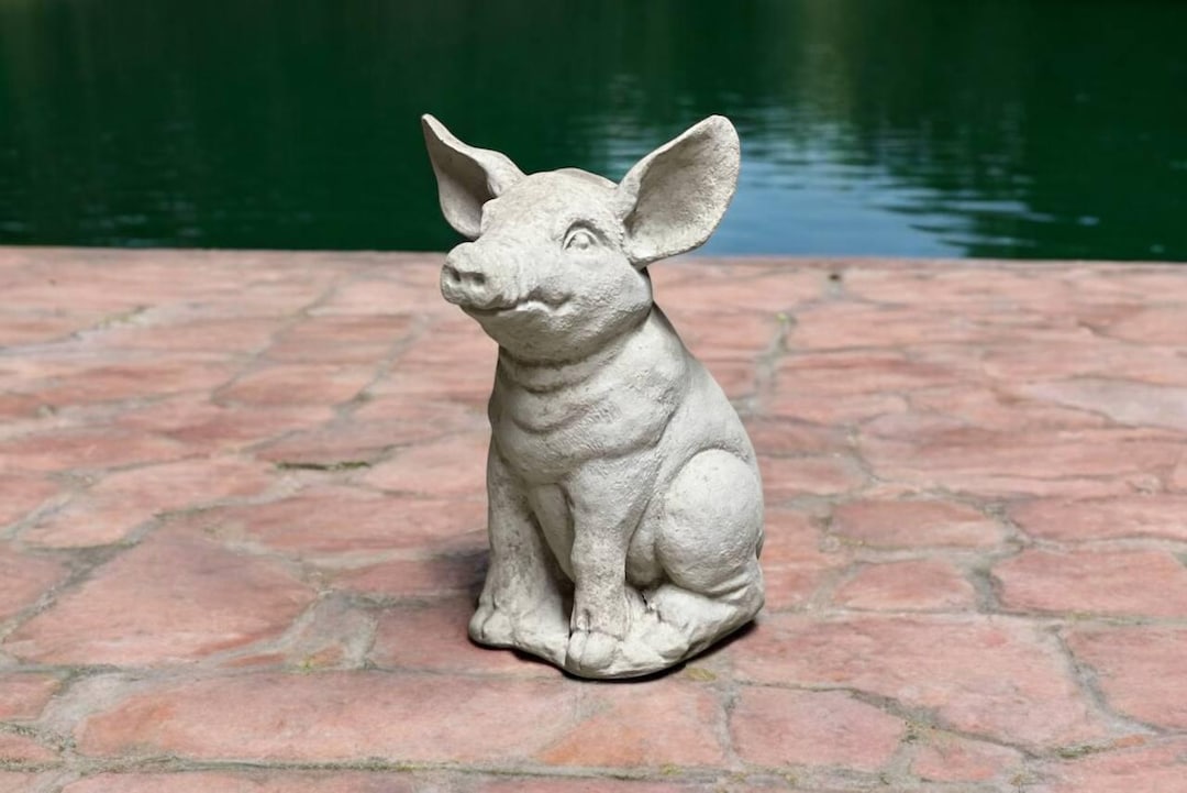 Farm Pig Statue Wilbur Piglet Sculpture Concrete Sitting Potbelly ...