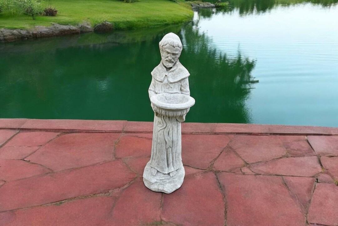 Standing Monk With Dish Statue Concrete Monk Figure Monk Yard Sculpture ...