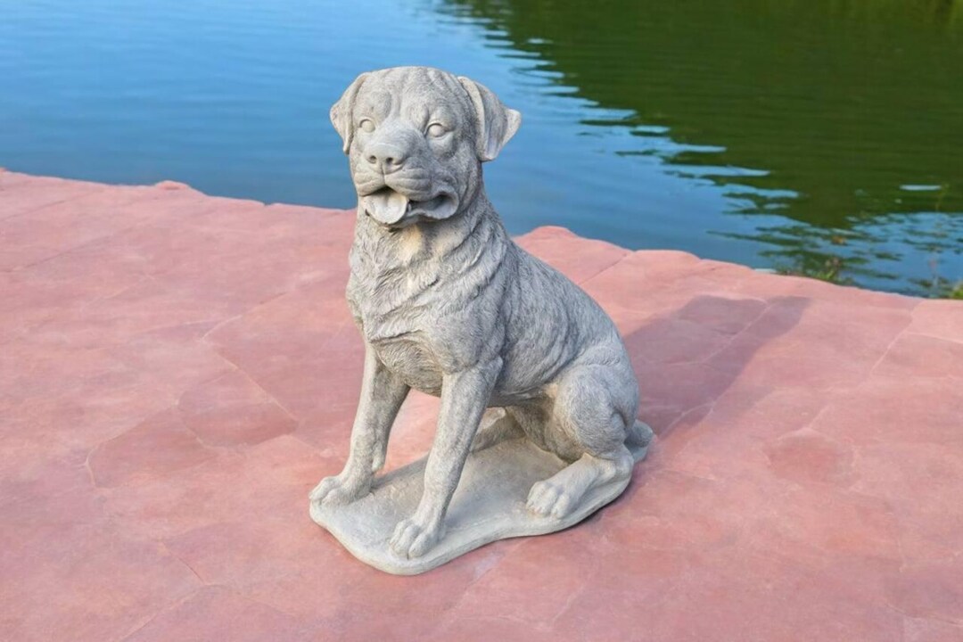 Open Mouth Rottweiler Dog Sitting on Base Garden Dog Figurine Concrete ...