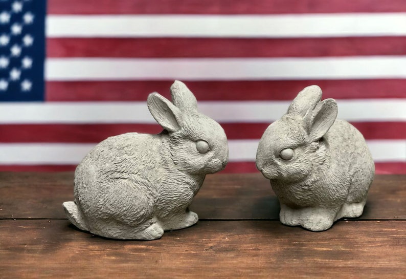 Two Rabbits Figure Concrete Pair of Rabbits Figurine Couple Bunnies ...
