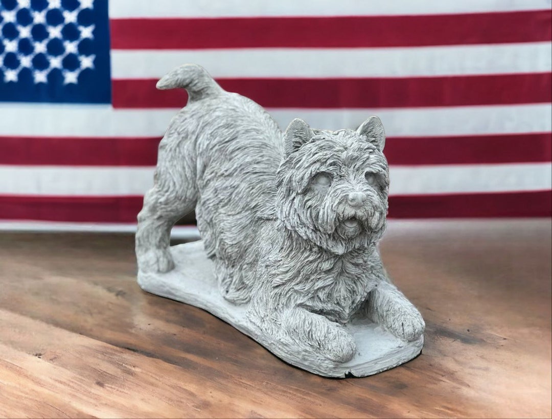 Crouching Terrier Garden Statue Concrete Dog Figure Detailed Terrier ...