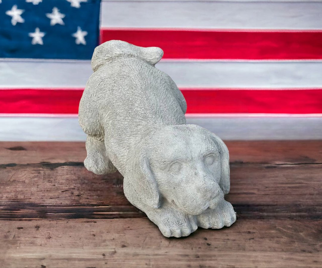 Crouching Dog Statue Concrete Puppy Sculpture Garden Outdoor Figure ...
