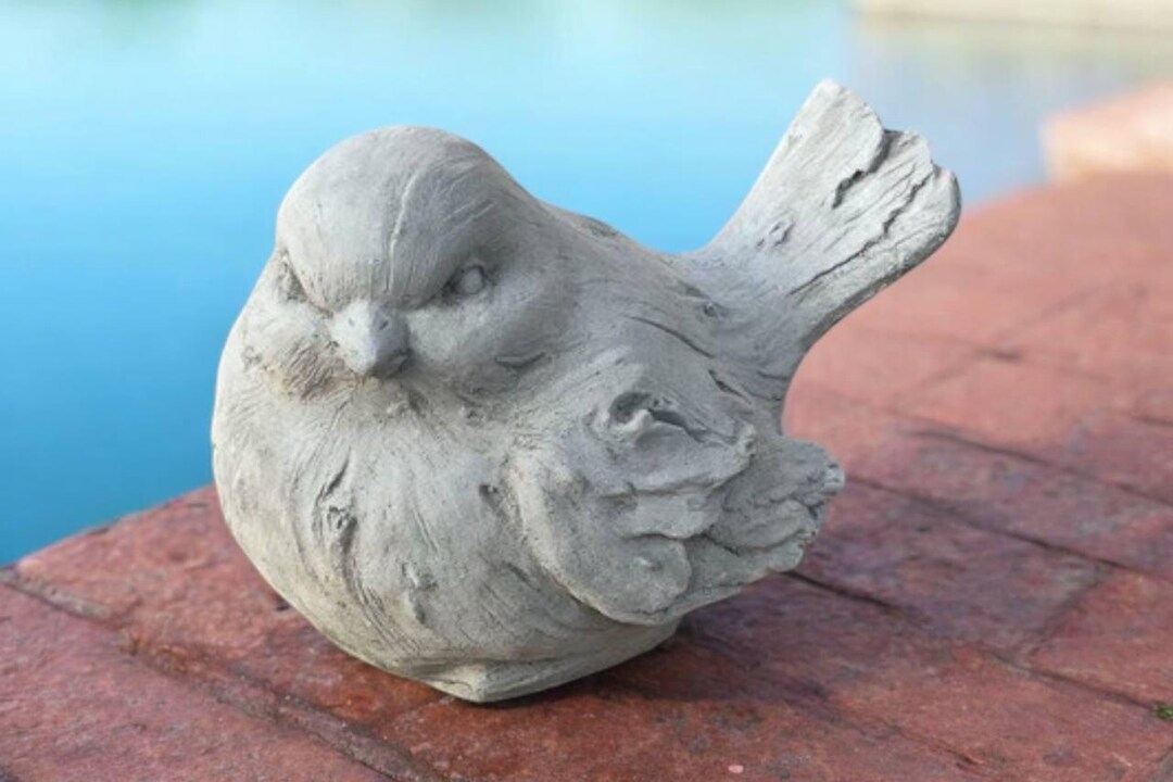 Sitting Small Bird Sculpture Stone Wooden Bird Figurine Concrete Figure ...