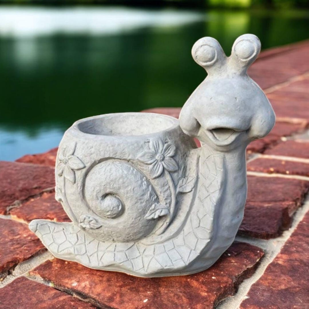 Concrete Snail Statue Flowers Planter Sculpture Outdoor Pot for Patio ...