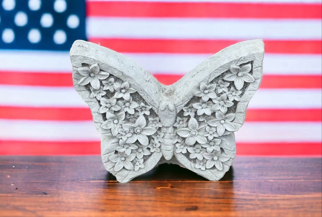 Concrete Butterfly in Flowers Figure Summer Butterfly Outdoor Sculpture ...