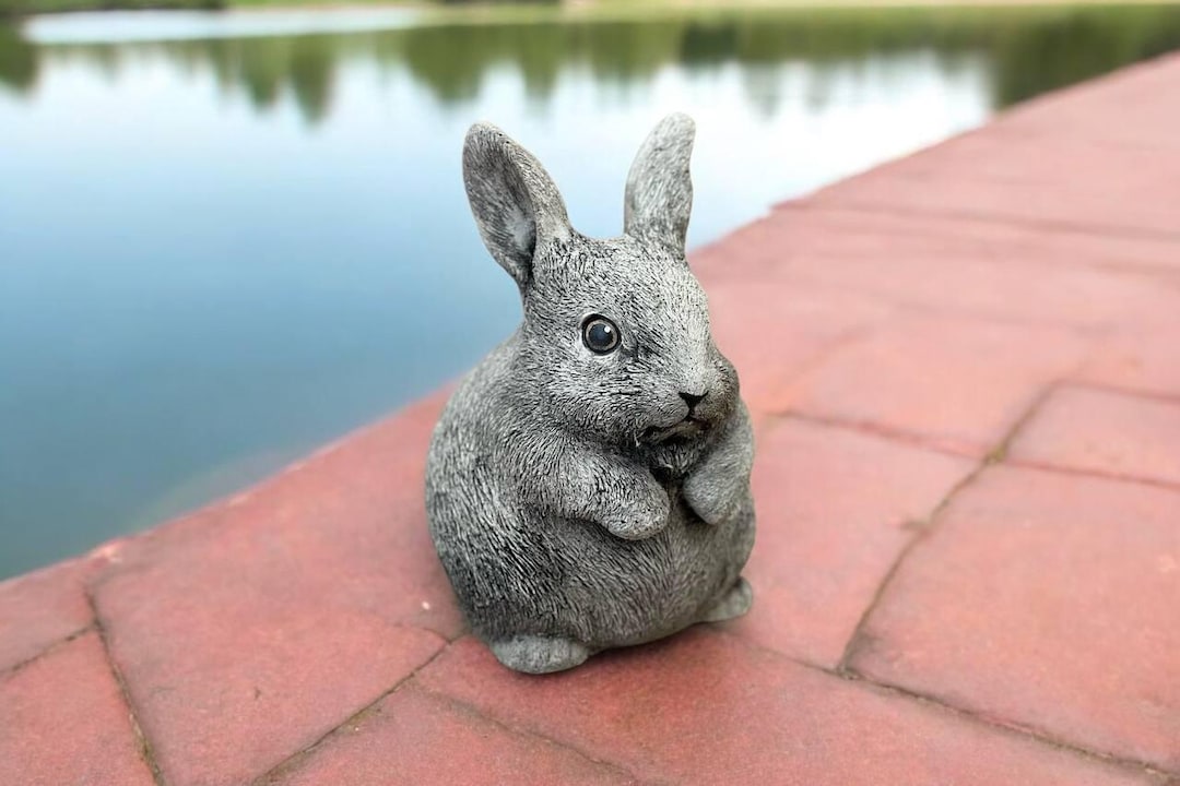 Fat Bunny Figure Chubby Rabbit Sculpture Stone Wild Animal Decoration ...