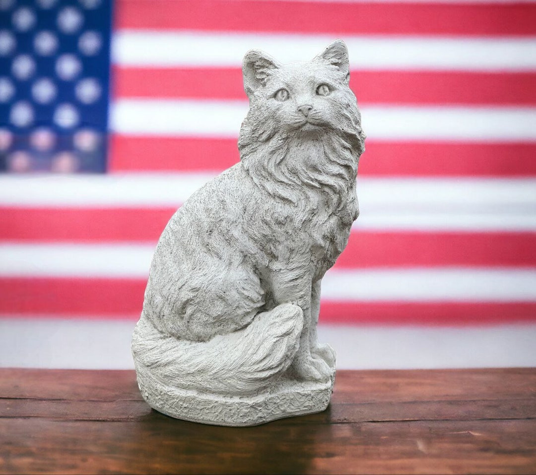 Realistic Cat Statue Sitting Cat Figure Concrete Cat Memorial Figurine ...