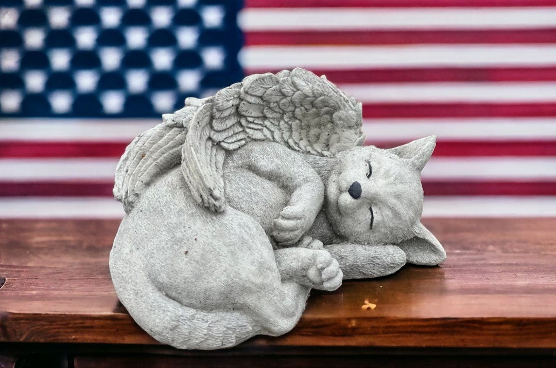 Cat With Wings Memorial Statue Curled up Cat Sculpture Sleeping Kitten ...