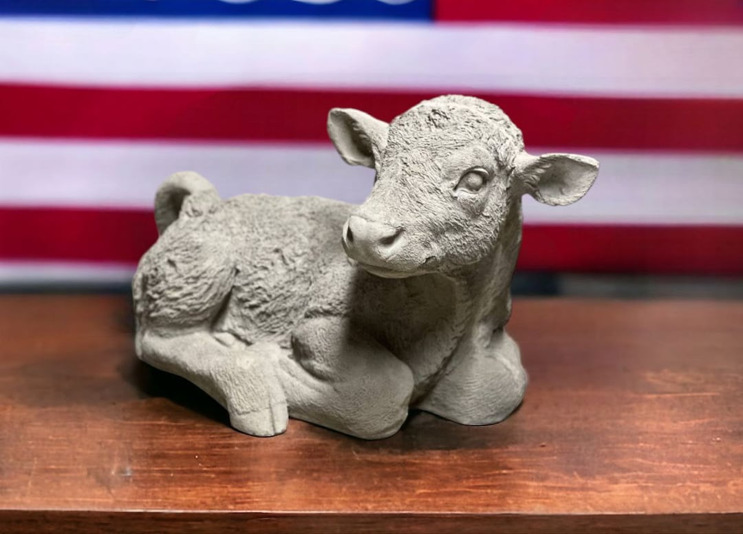 Laying Massive Cow Statue Concrete Grey Cow Figure Outdoor Garden Calf ...