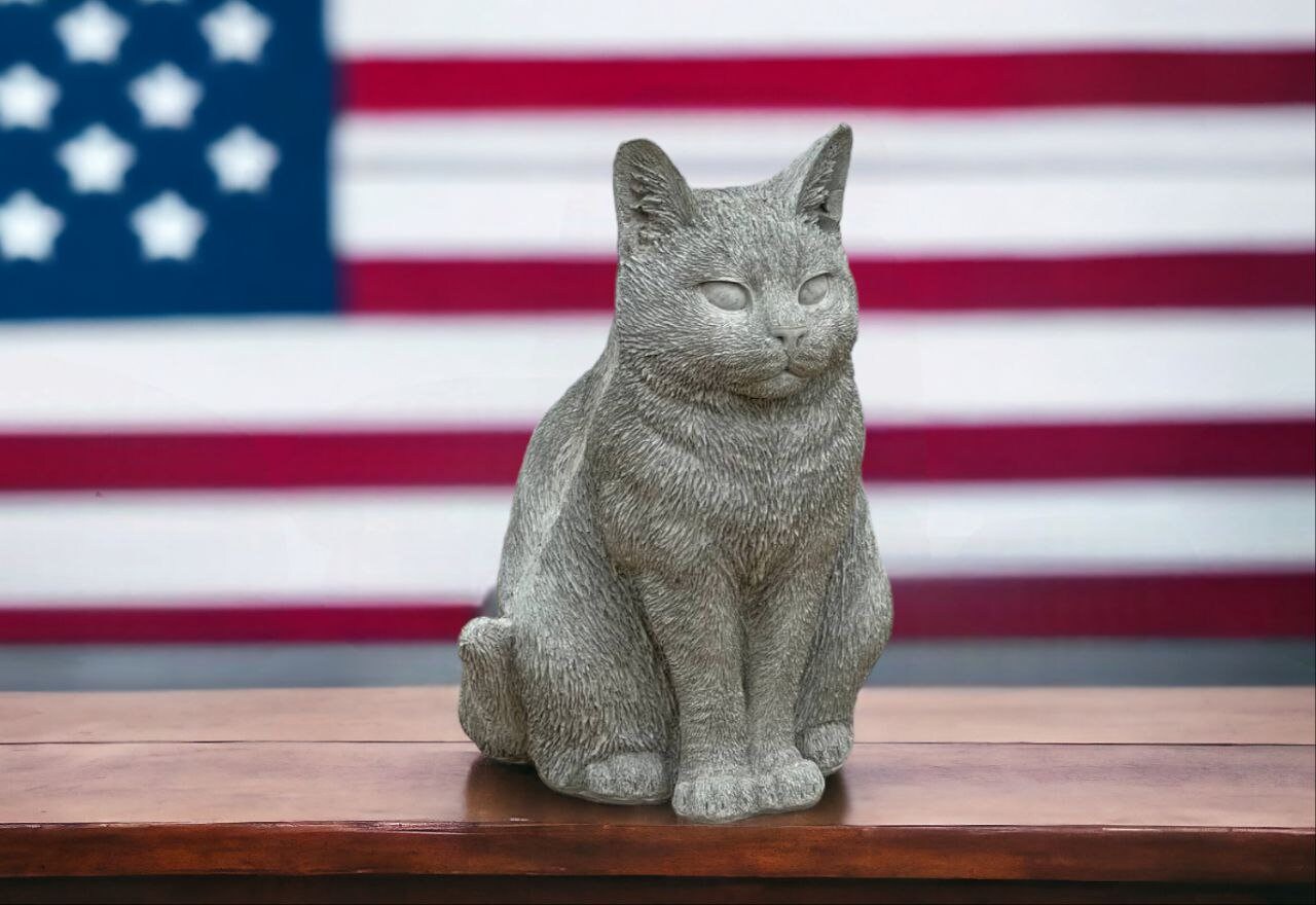 Detailed Cat Figure Sitting Cat Statue Concrete Cat Memorial Sculpture ...
