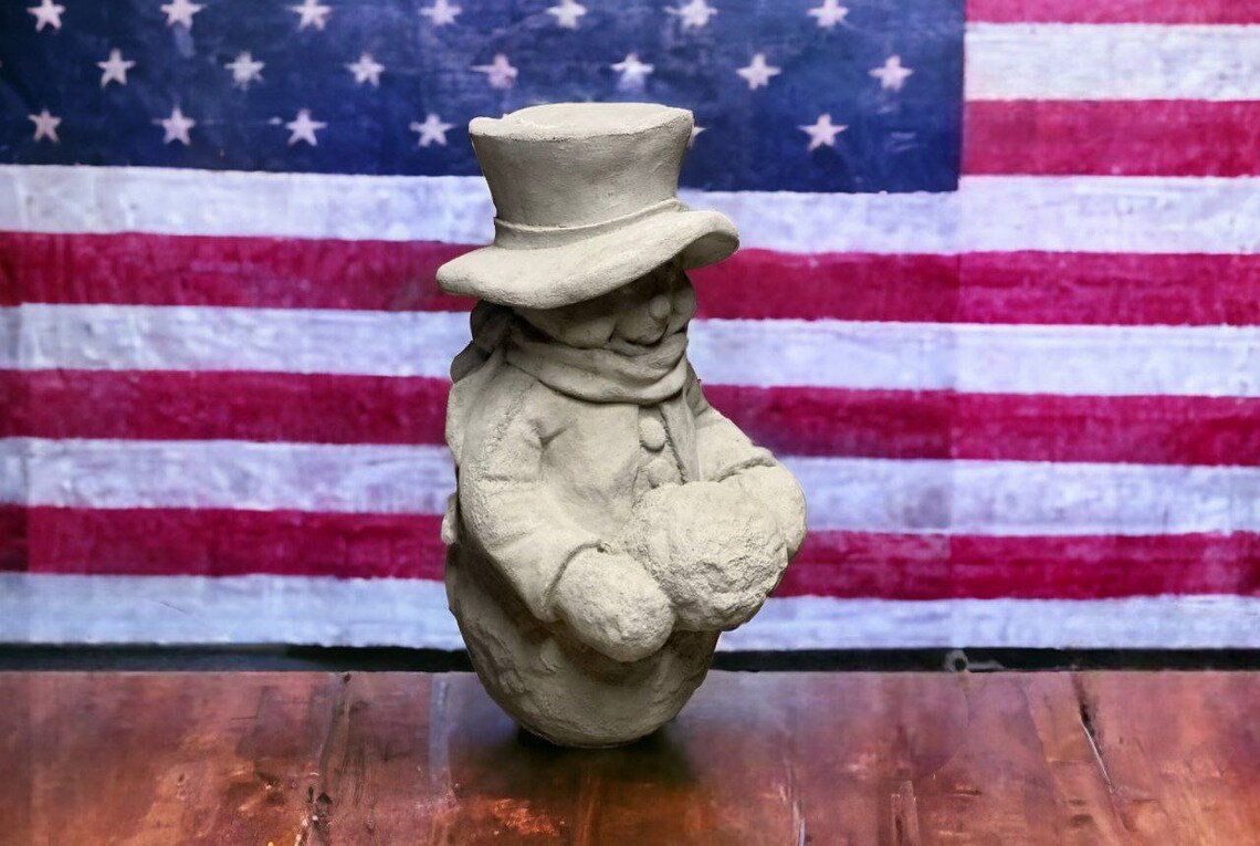 Standing Snowman Holding Ball Sculpture Concrete Snowman for Backyard ...