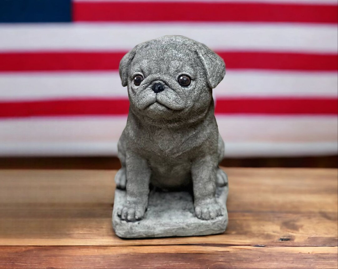 Concrete Pug Statue Sitting Pug Puppy Figure Detailed Pug on Base ...