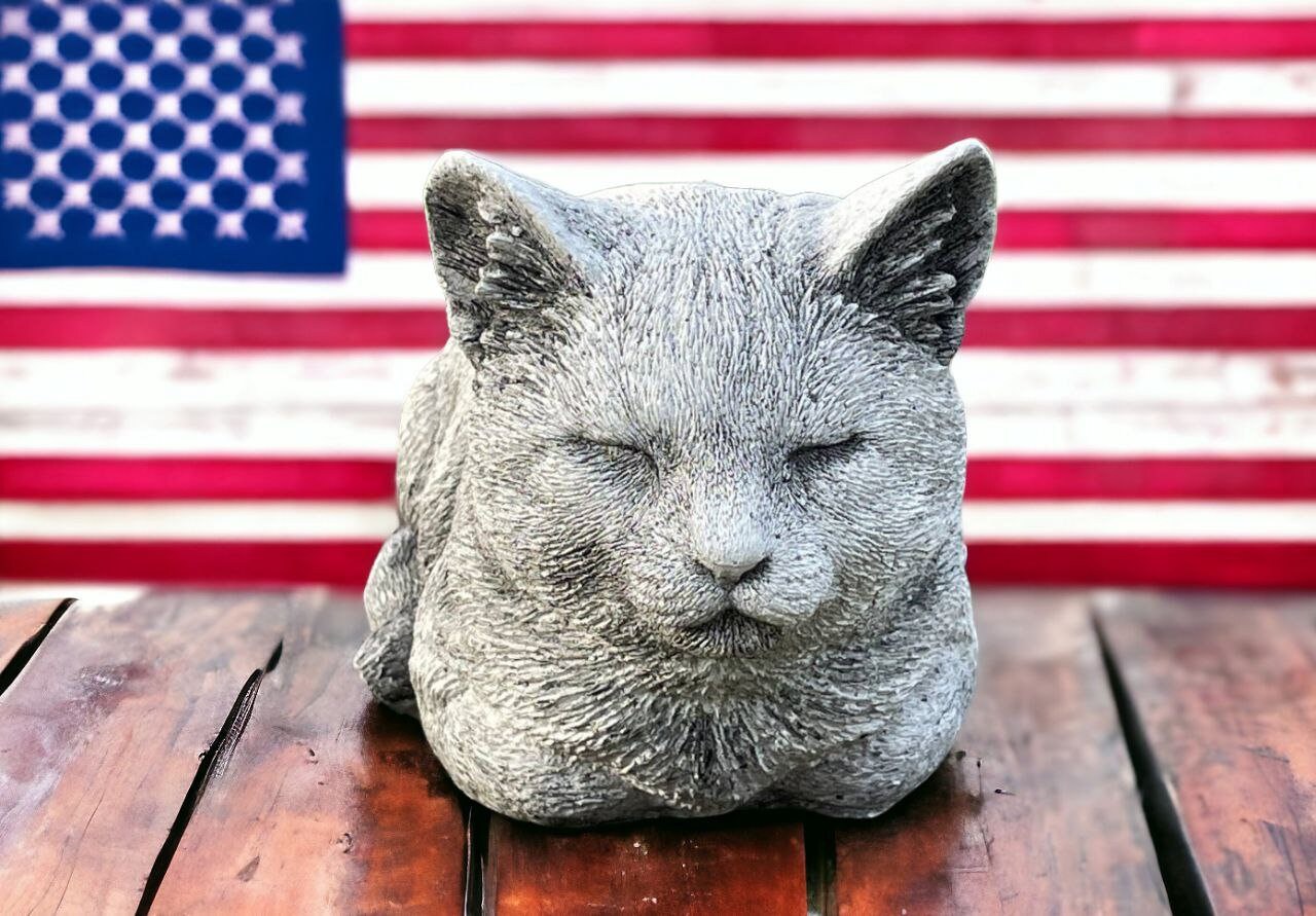 Garden Crouching Cat Statue Concrete Sleeping Cat Figure Outdoor Kitten ...