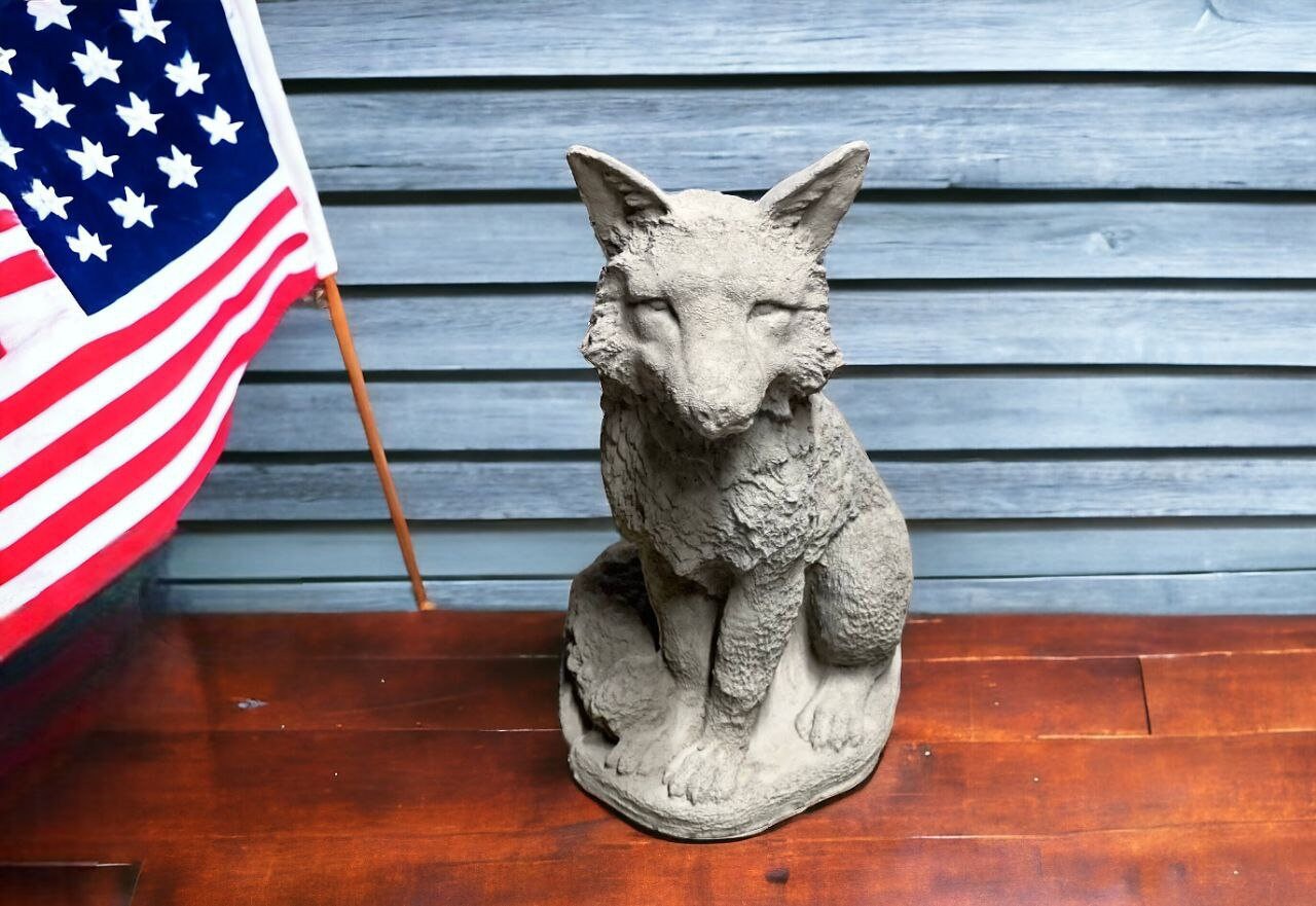Large Sitting Fox Statue Concrete Detailed Fox Sculpture Stone Animal ...