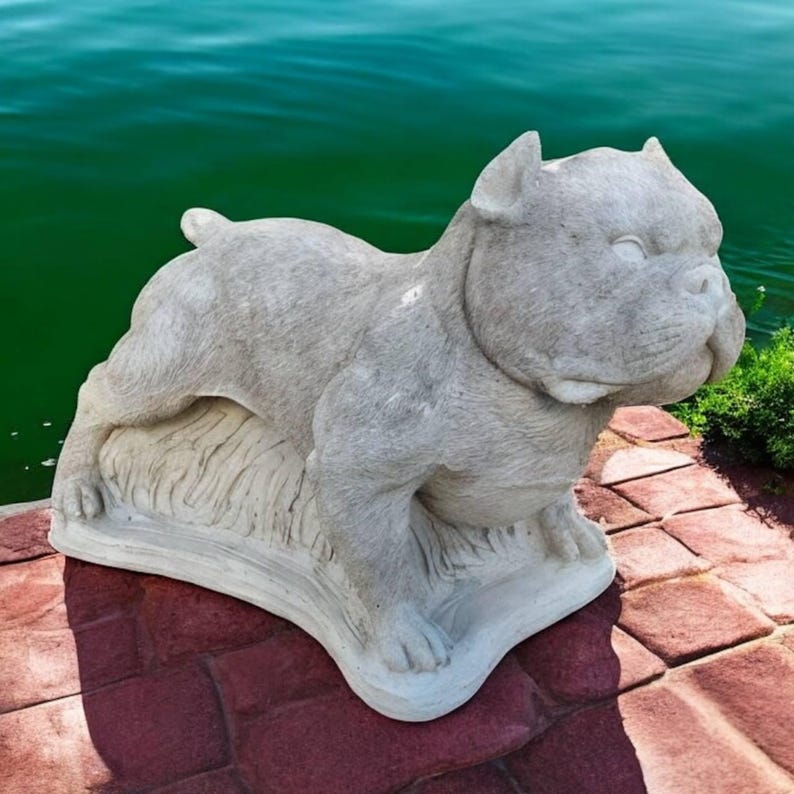American Bully Concrete Statue Cement Dog Figurine Outdoor Garden ...