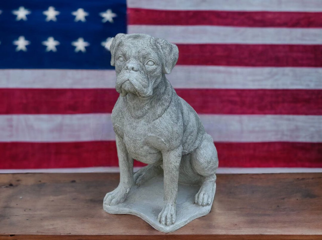 Concrete Boxer on Base Figure Sitting Backyard Boxer Dog Sculpture ...
