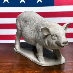Pig on Base Statue Concrete Pig Figure Standing Potbelly Sculpture Farm ...