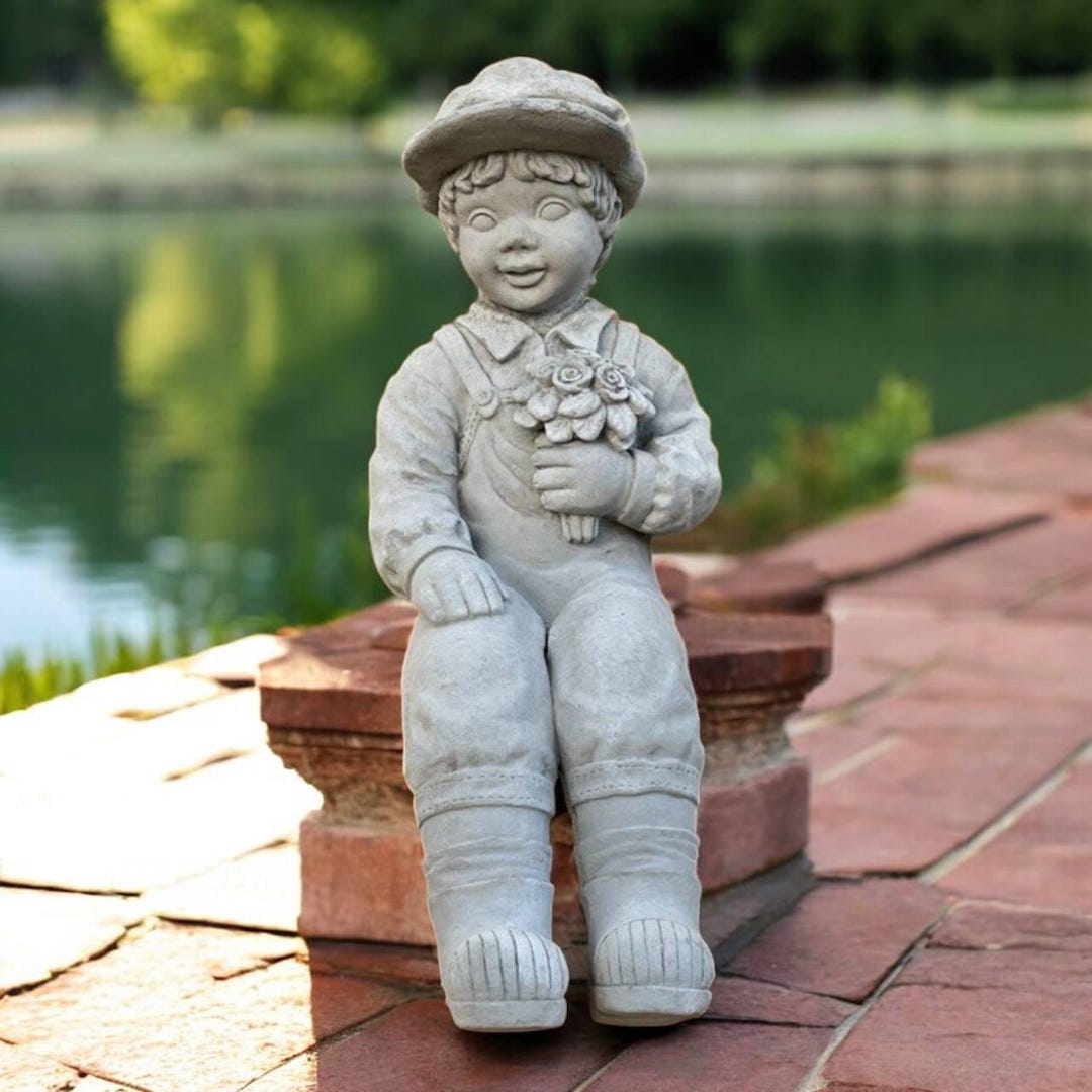 Boy Wearing Bibs Figure Concrete Boy Sculpture Cement Kid Statuary ...