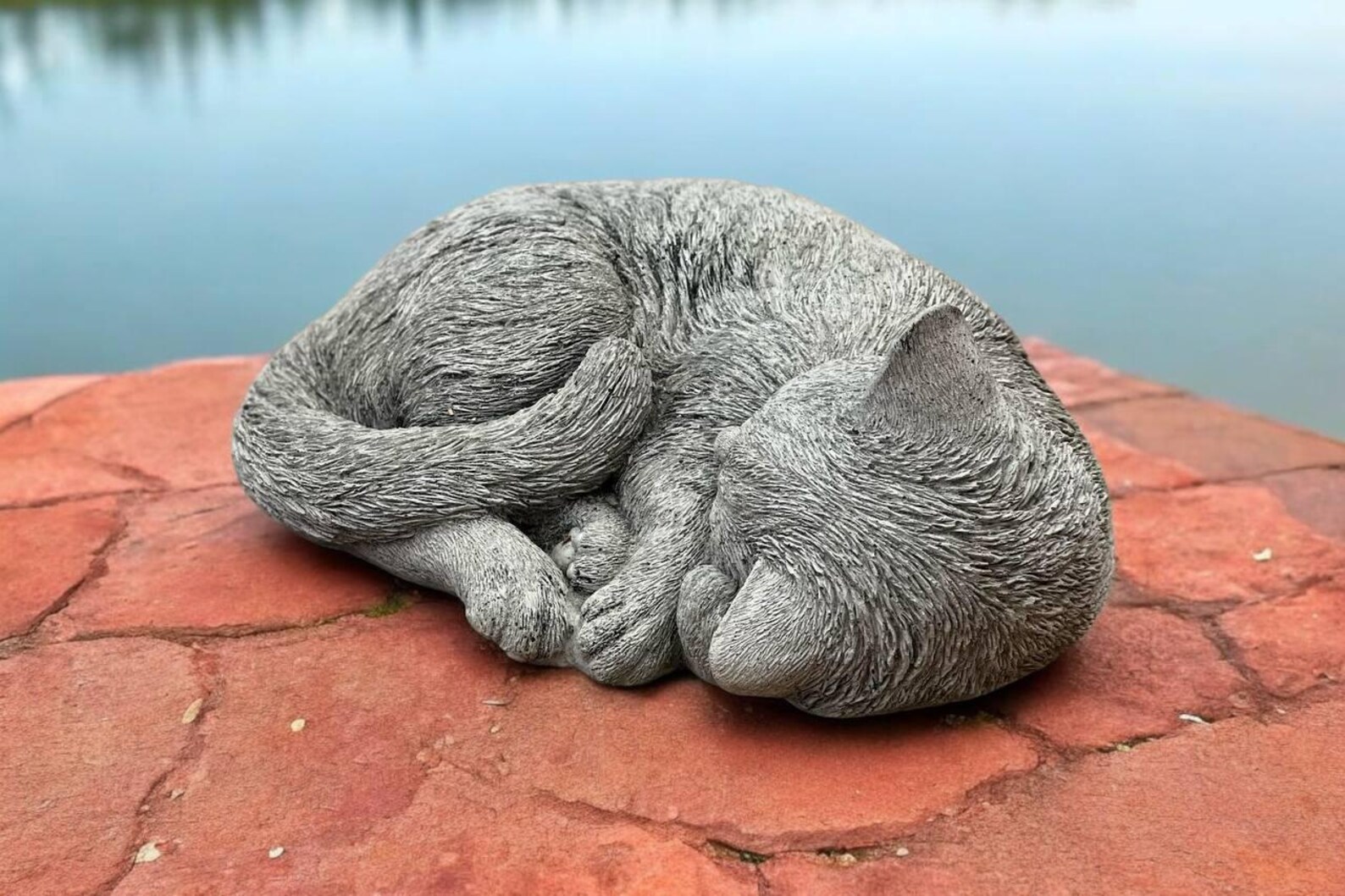 Large Cat Laying on Side Statue Detailed Kitten Figure Cozy Home ...