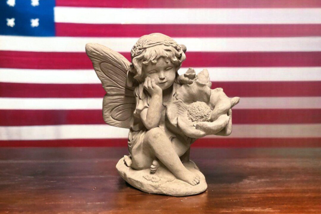 Pixie With Flowers Statue Concrete Pixie Fairy Garden Cement Decoration ...