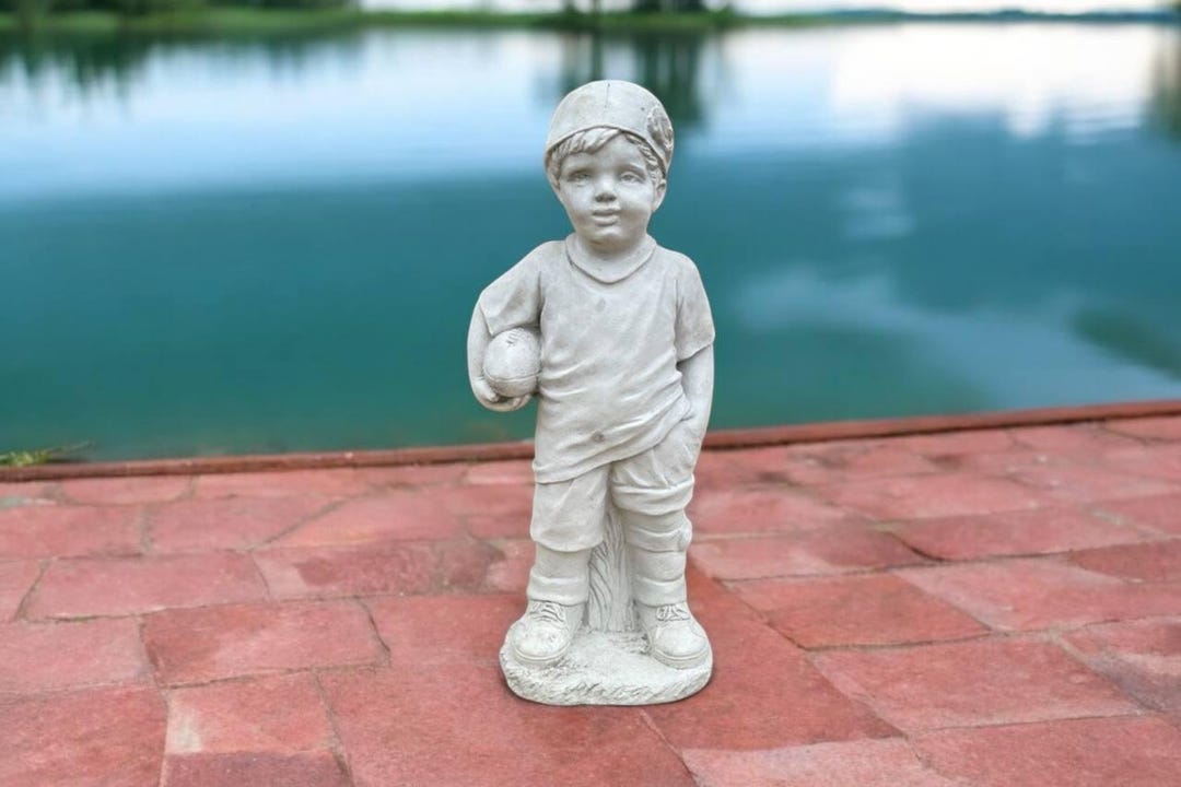 Standing Boy Football Figure Cement Kid With Ball Statue Massive ...