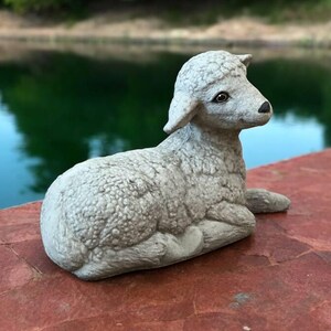 Laying Lamb Statue Concrete Lamb Figure Farm Sheep Sculpture Outdoor ...