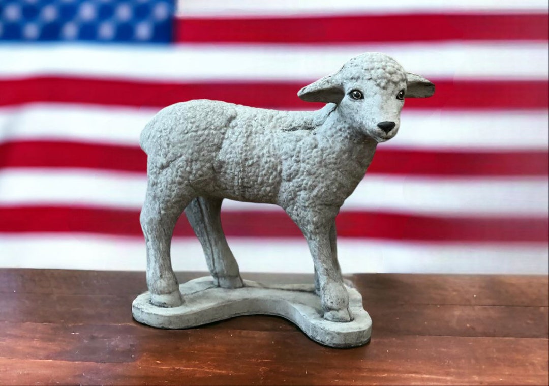Lamb Standing on Base Figurine Concrete Sheep Statue Farm Lamb Stone ...