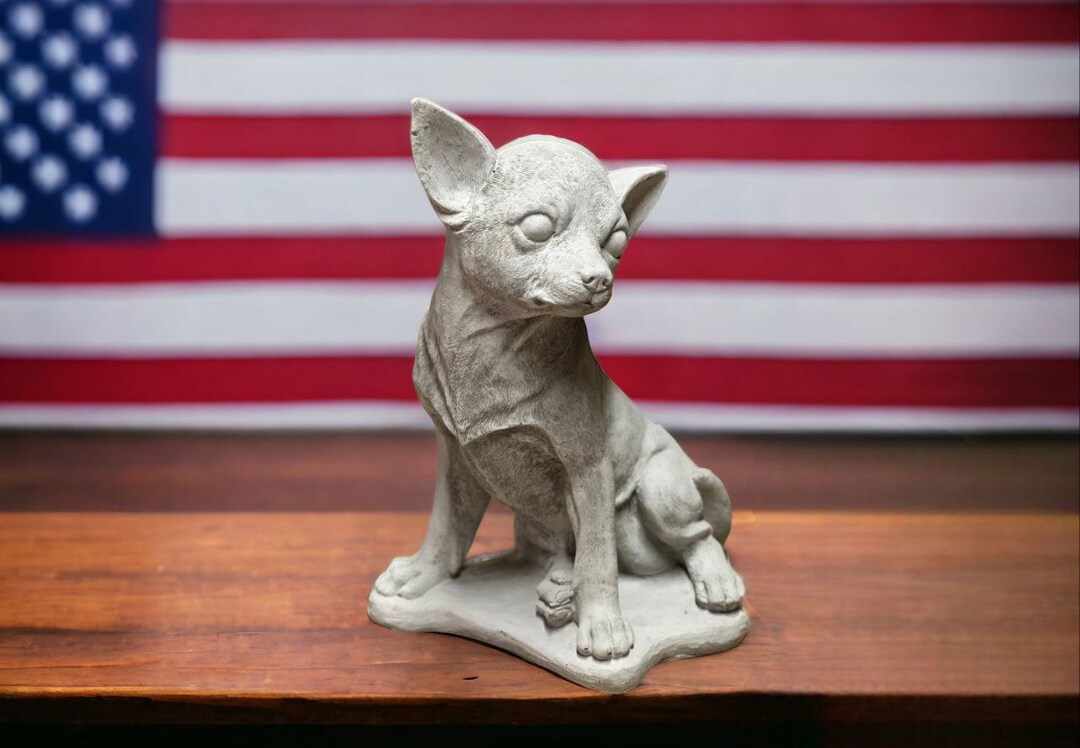 Chihuahua on Base Statue Concrete Chihuahua Figure Outdoor Garden ...